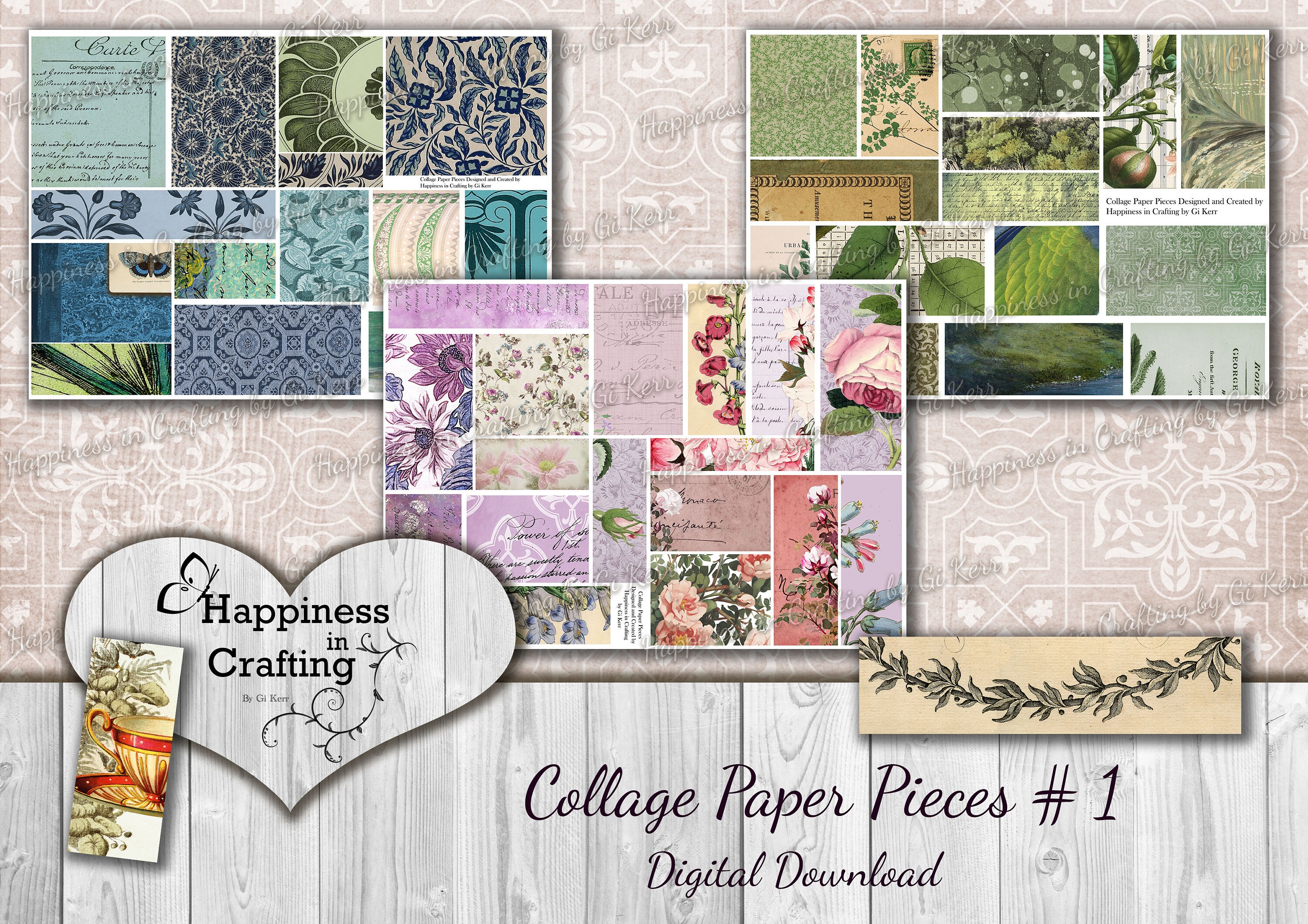 Collage Paper Pieces # 1 - 90 Pieces - Instant Digital Download ...