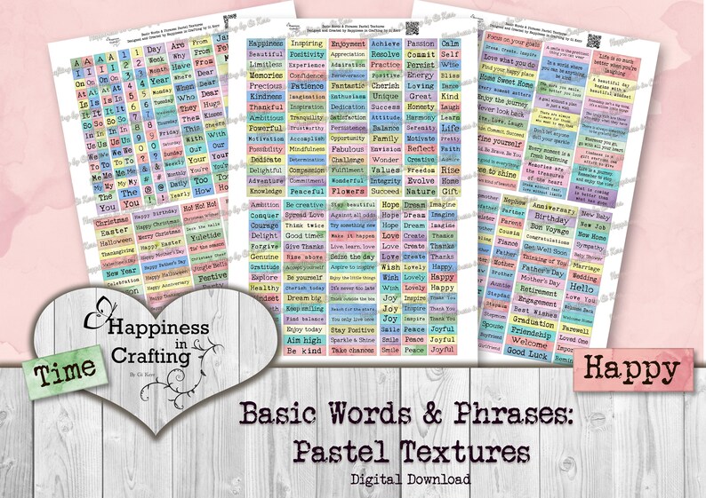 Basic Words & Phrases: Pastel Textures 440 Words and Phrases - Etsy