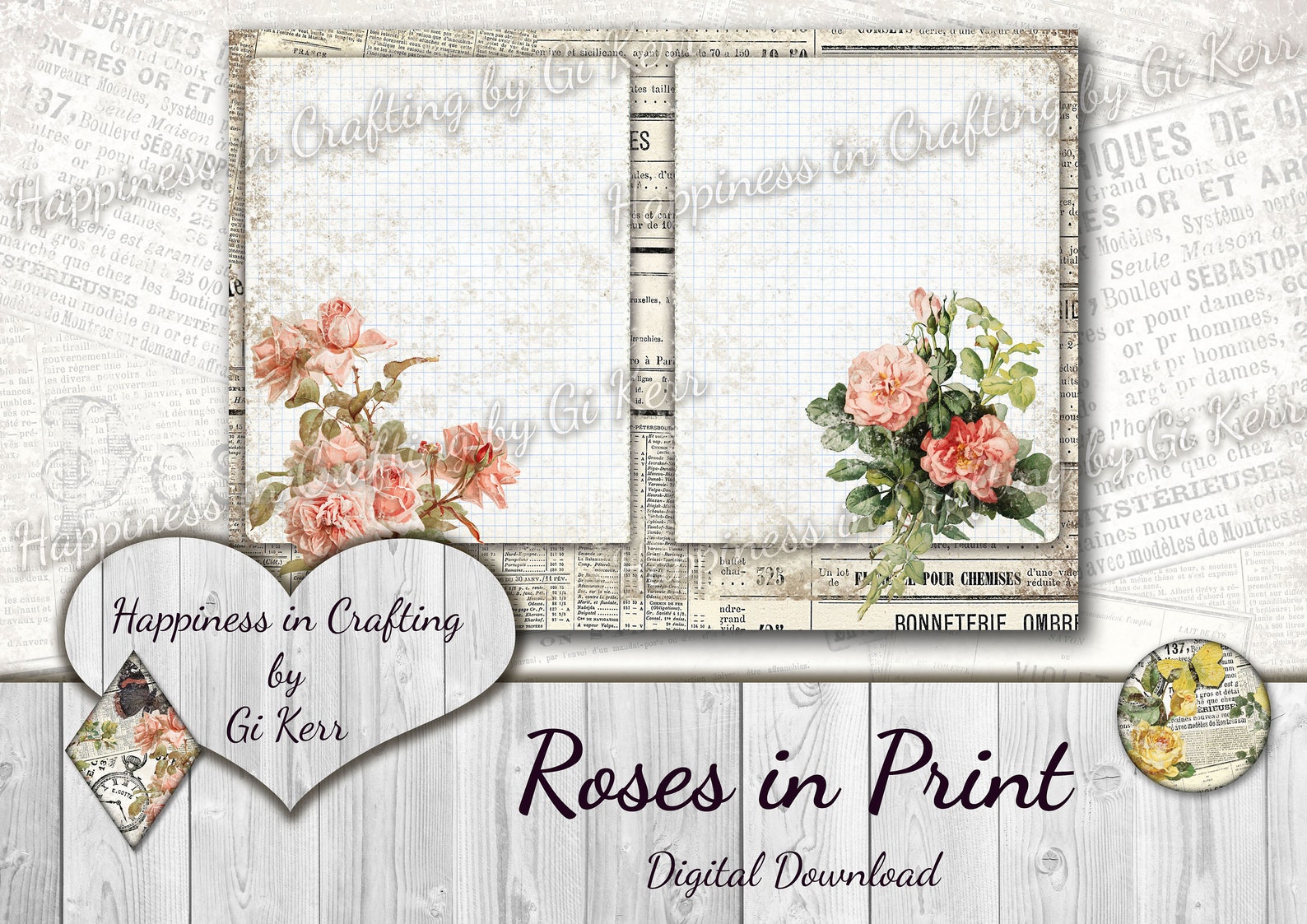 Roses in Print Instant Digital Download Digital Printable - Etsy