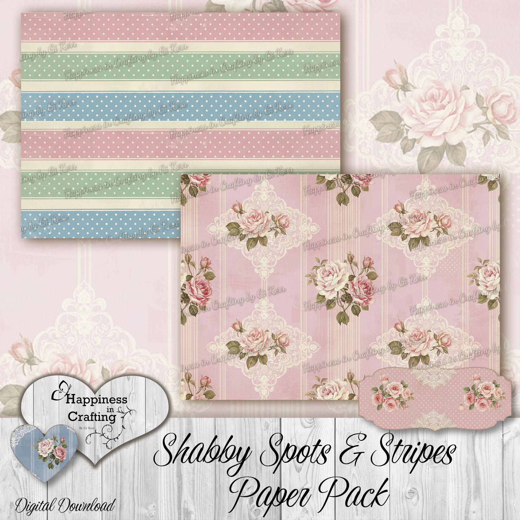 Shabby Spots & Stripes Paper Pack - Instant Digital Download, Printable ...