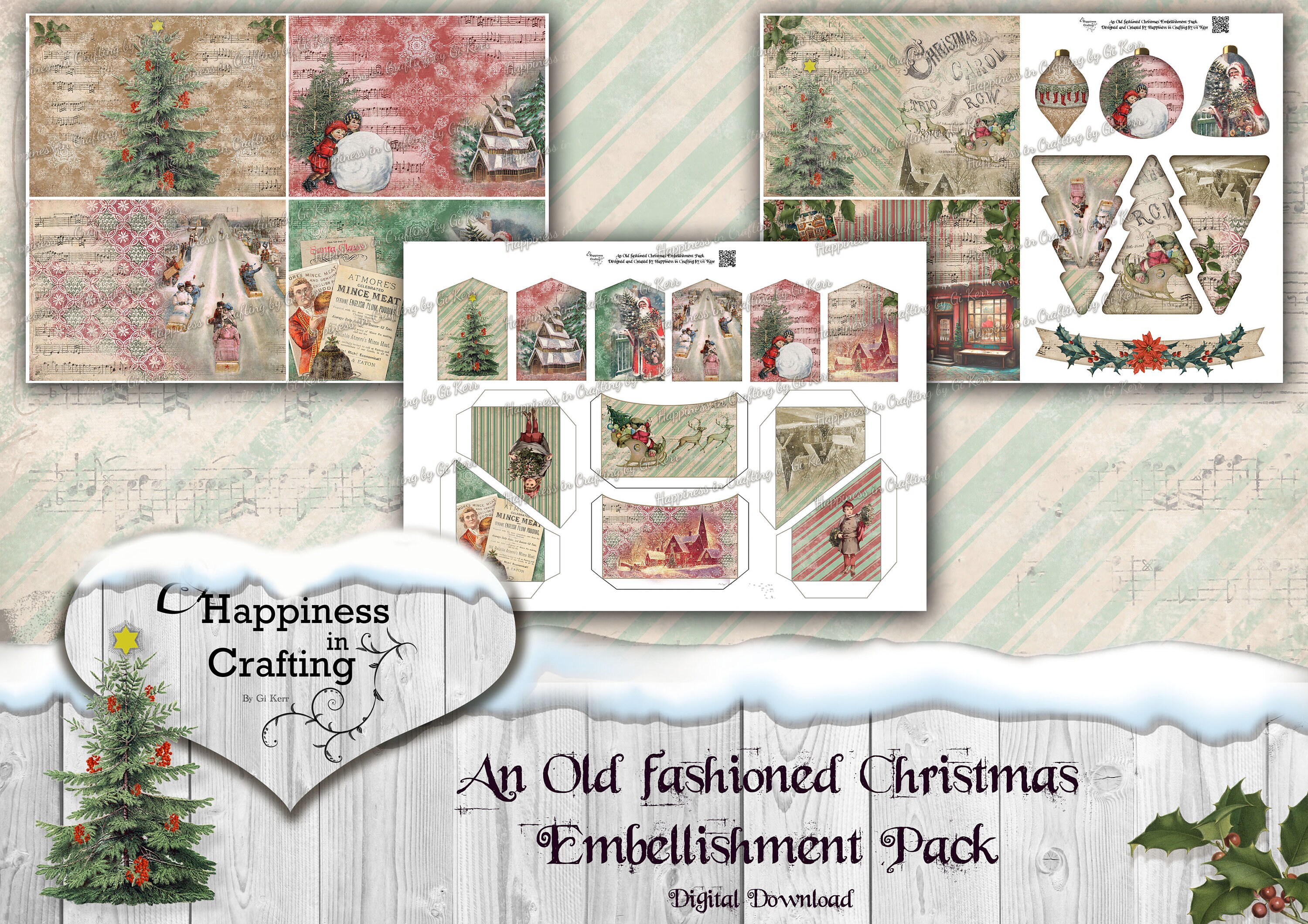 An Old Fashioned Christmas Embellishment Pack - Instant Digital ...