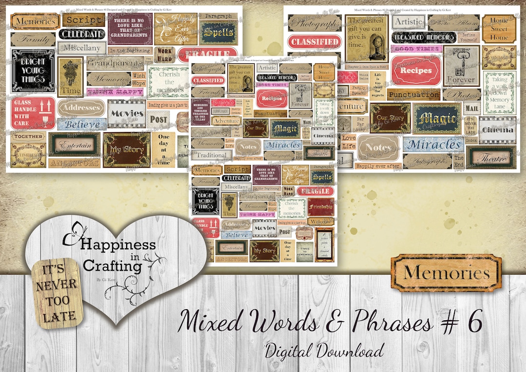 Mixed Words & Phrases # 6 - 160 Pieces - Instant Digital Download ...