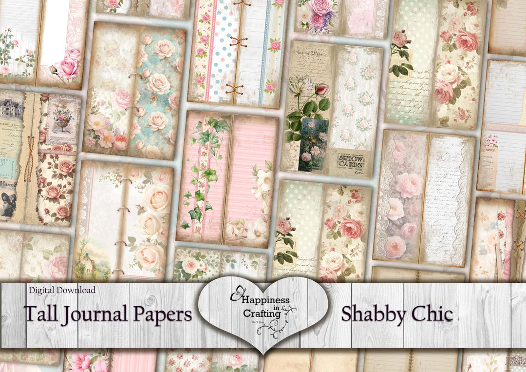Tall Journal Papers: Shabby Chic - 22 Pages - Instant Digital Download ...