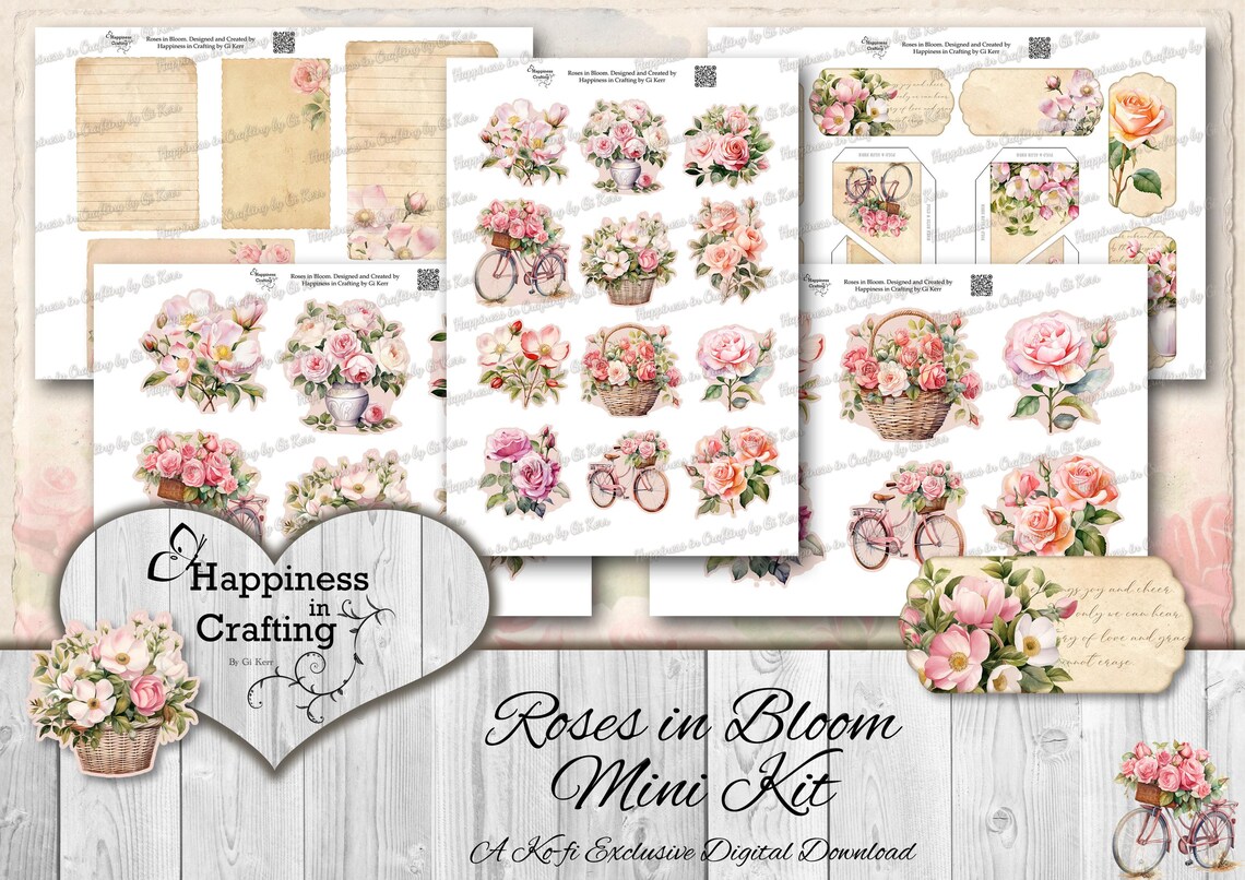 Roses in Bloom - Instant Digital Download, Printable, Digital Kit for ...