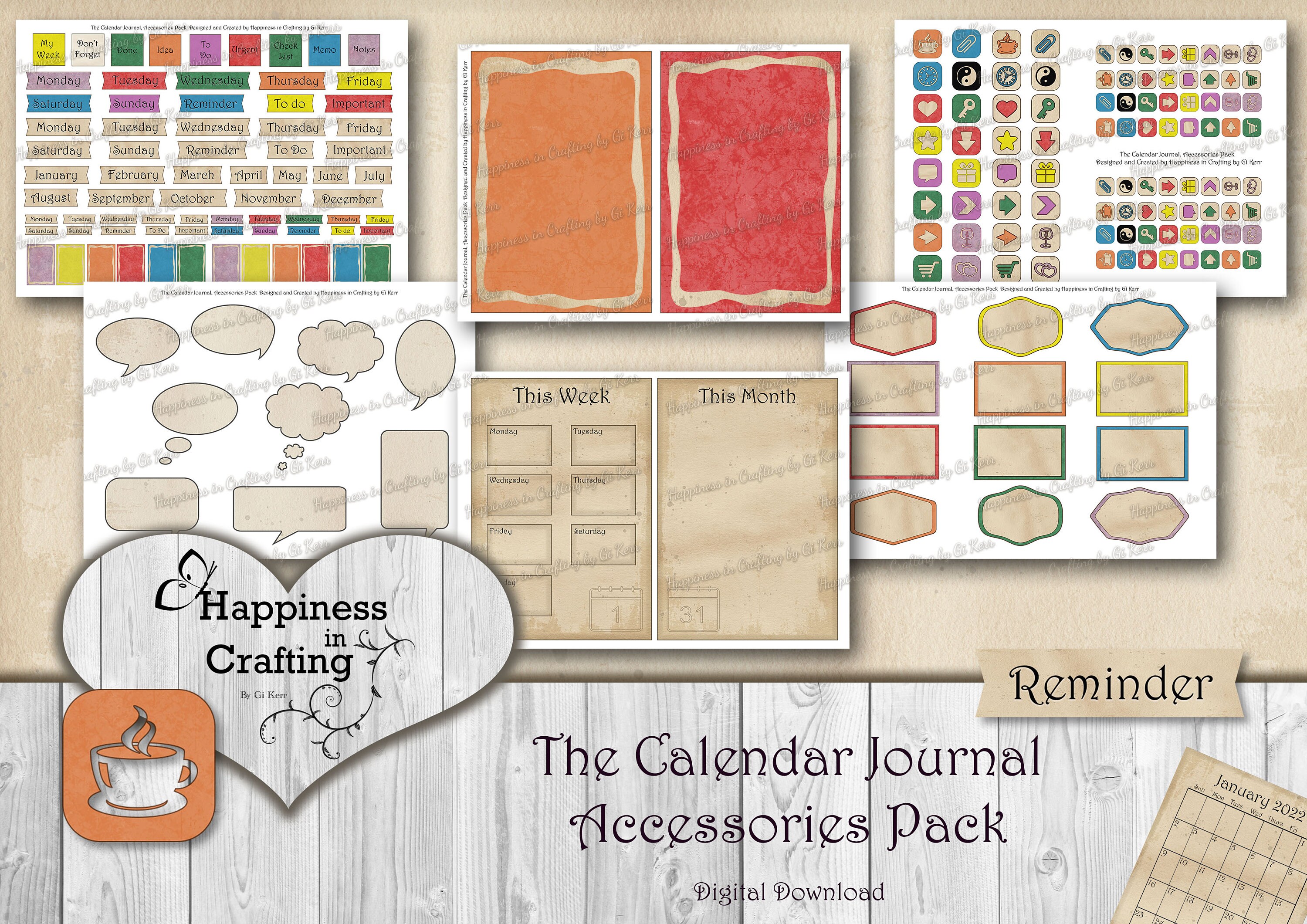The Calendar Journal Accessories Pack Instant Digital | Etsy