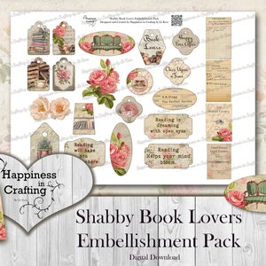Shabby Book Lovers Embellishment Pack - Instant Digital Download ...