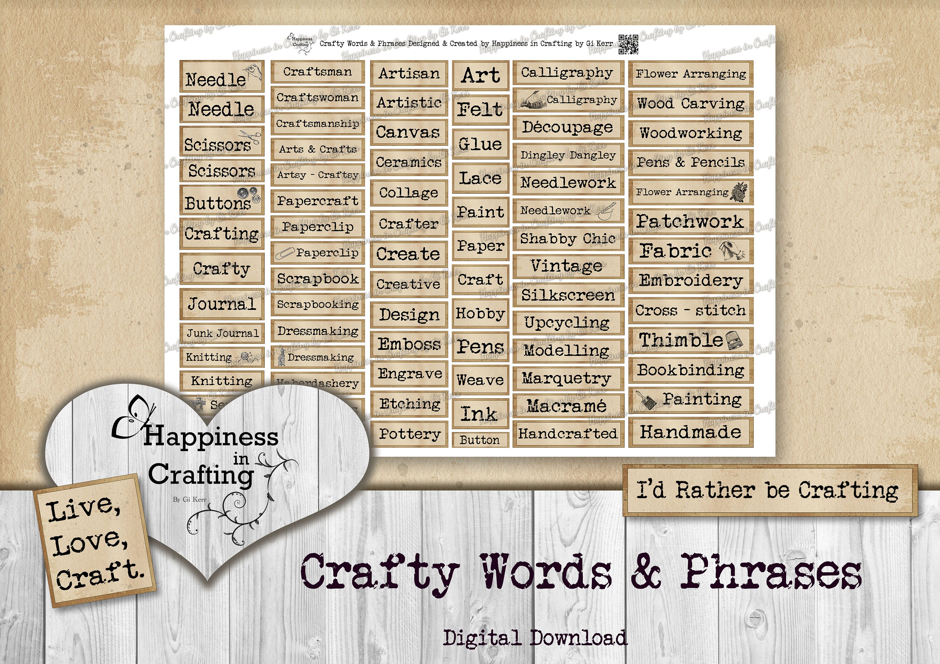 Crafty Words & Phrases - 135 Pieces - Instant Digital Download ...