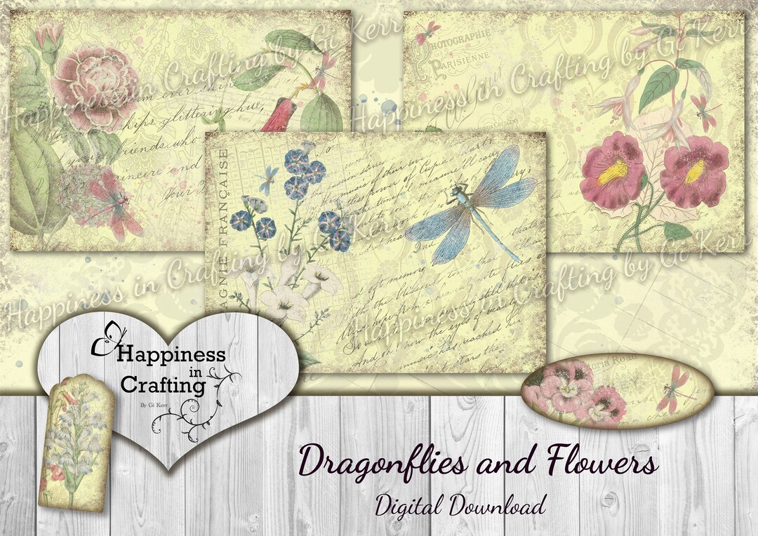 Dragonflies & Flowers - Instant Digital Download, Printable, Digital ...