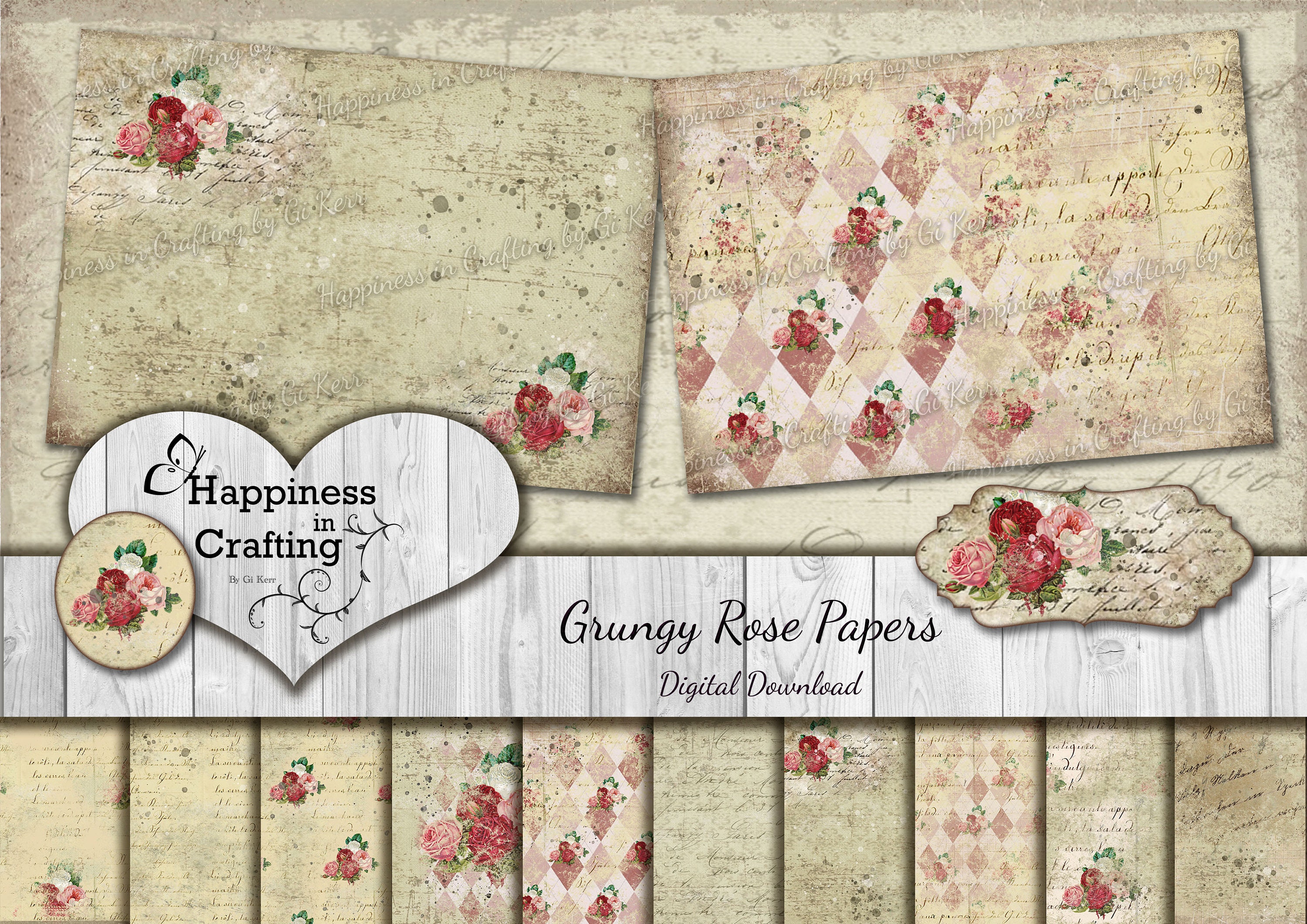 Grungy Rose Papers Instant Download Printable Digital Kit - Etsy