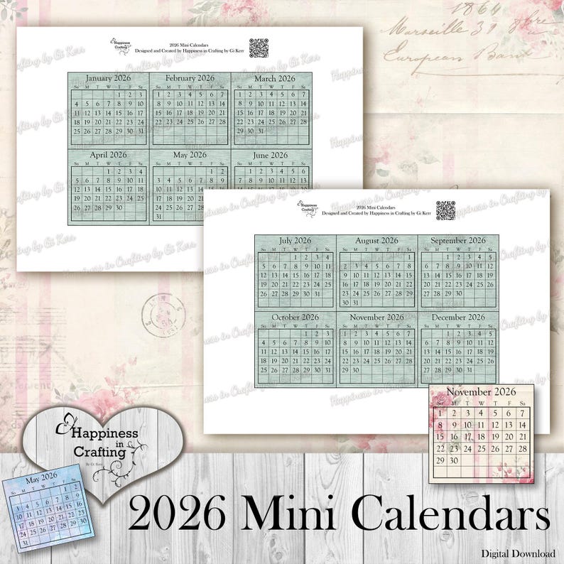 2026 Mini Calendars - Instant Digital Download, Printable, Digital Kit ...