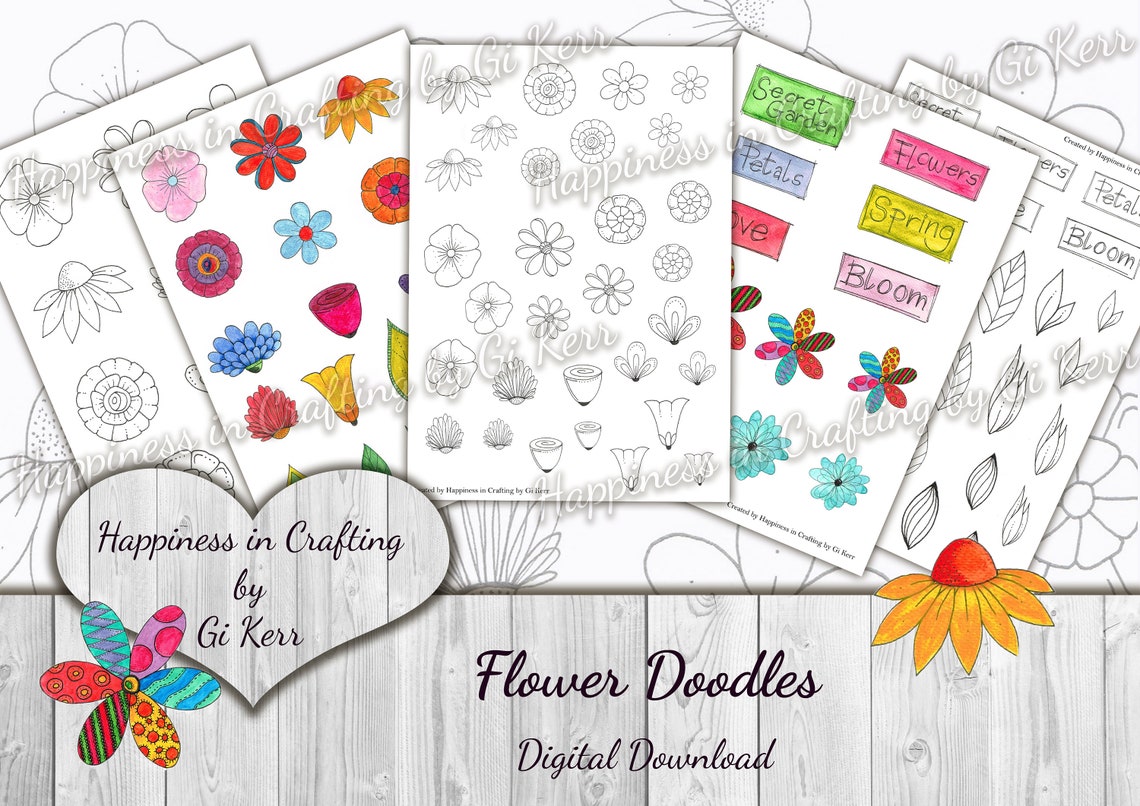 Flower Doodles Instant Digital Download Printable Digital | Etsy