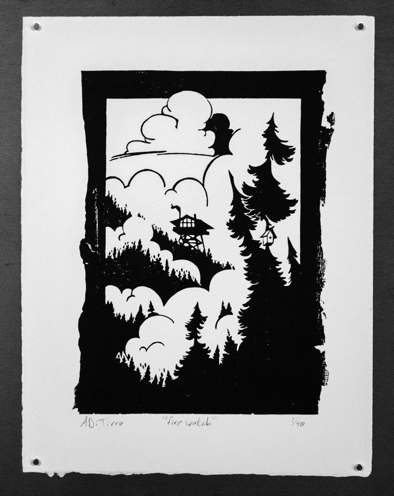 Fire Watch Original Woodcut Print - Etsy