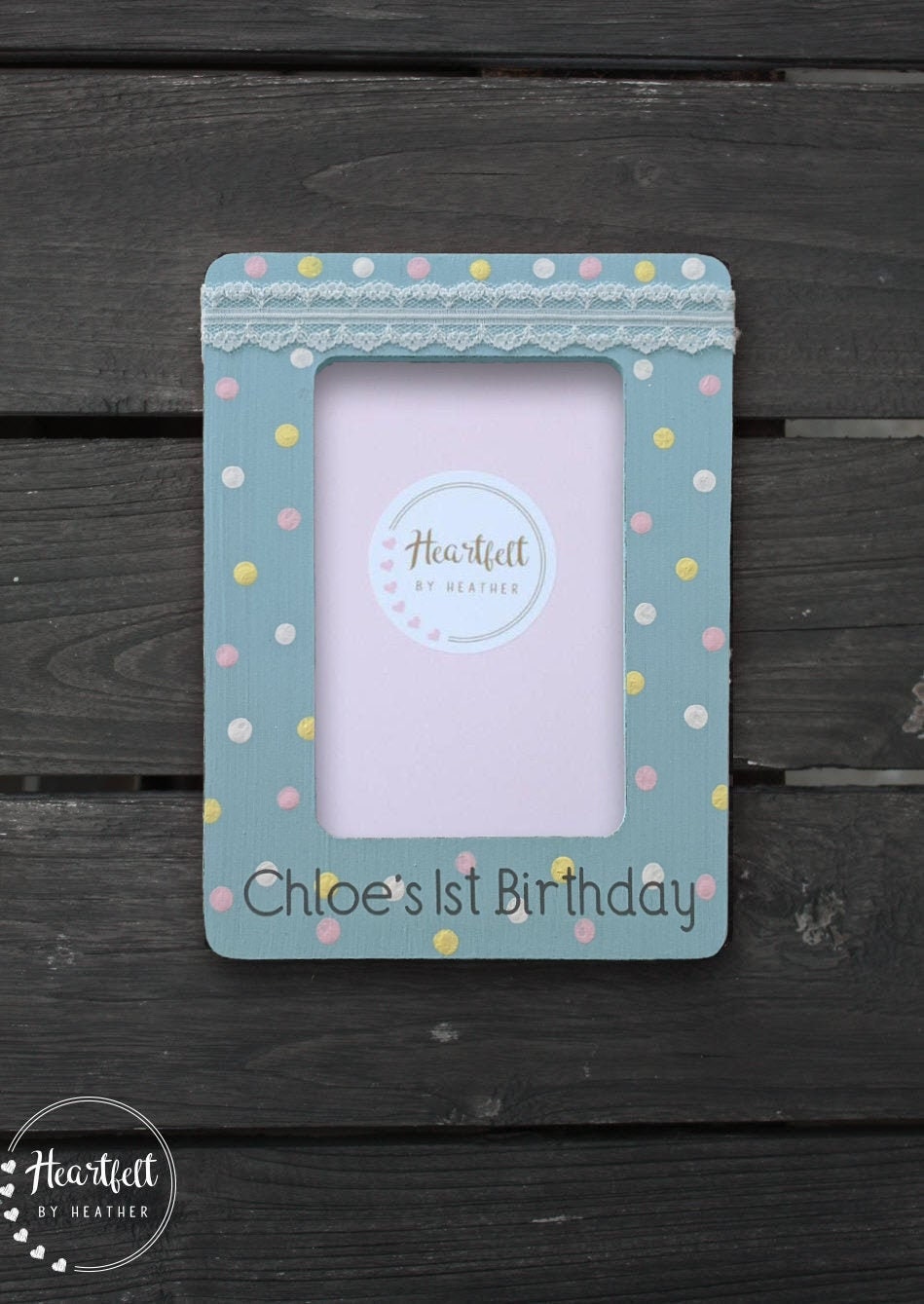 Personalized 1st Birthday Wood Picture Frame – Hand-painted Polka Dot ...