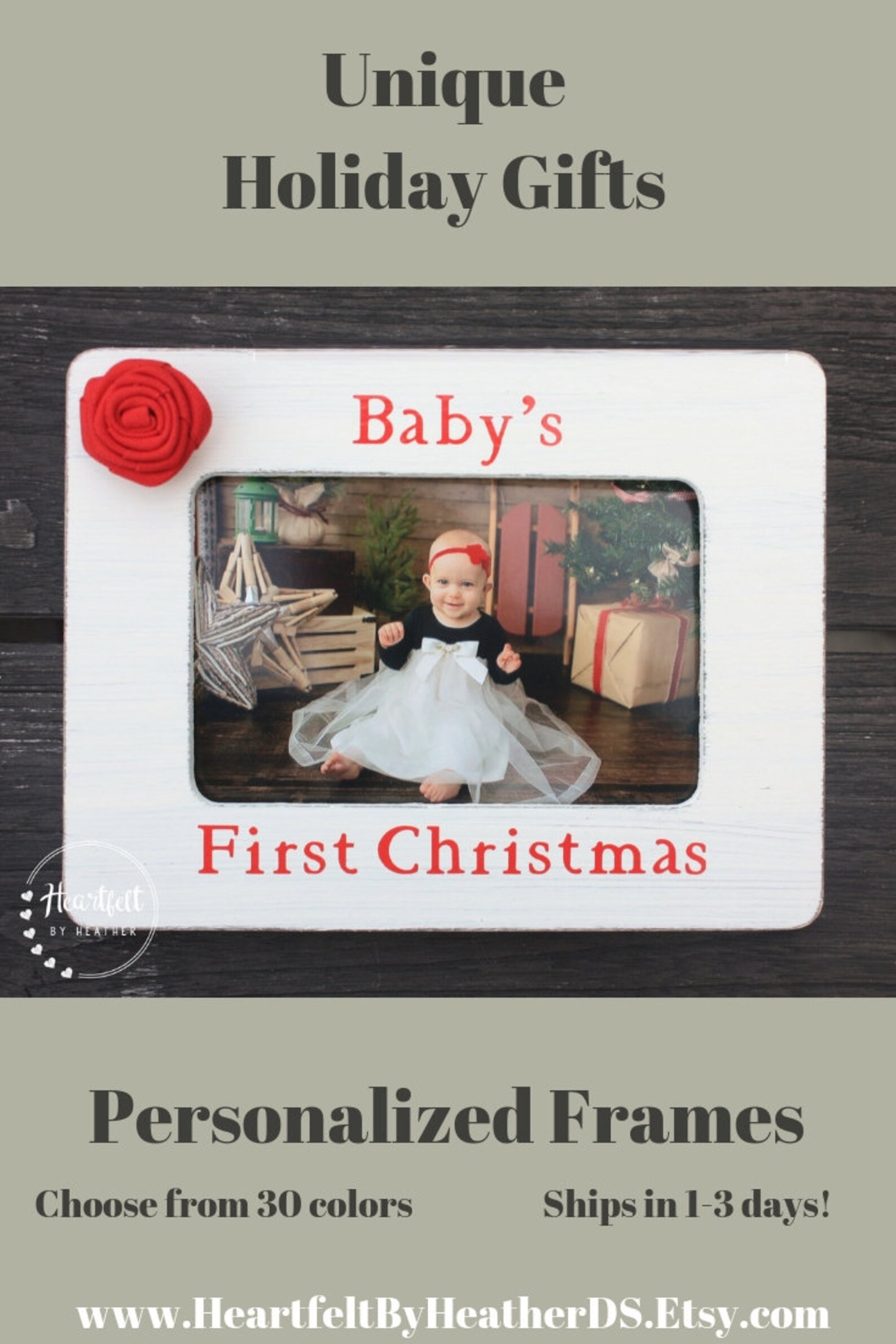 Custom Baby's First Christmas Picture Frame - Rustic Holiday Decor - Etsy