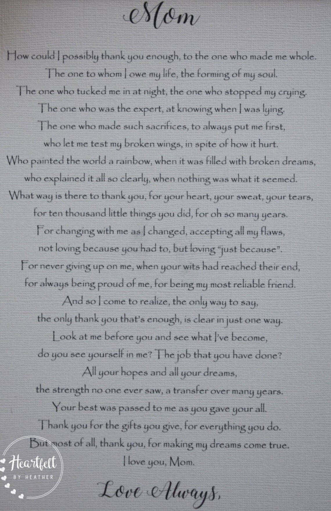 Mother of the Bride Poem Bride Gift to Mom Personalized - Etsy Canada