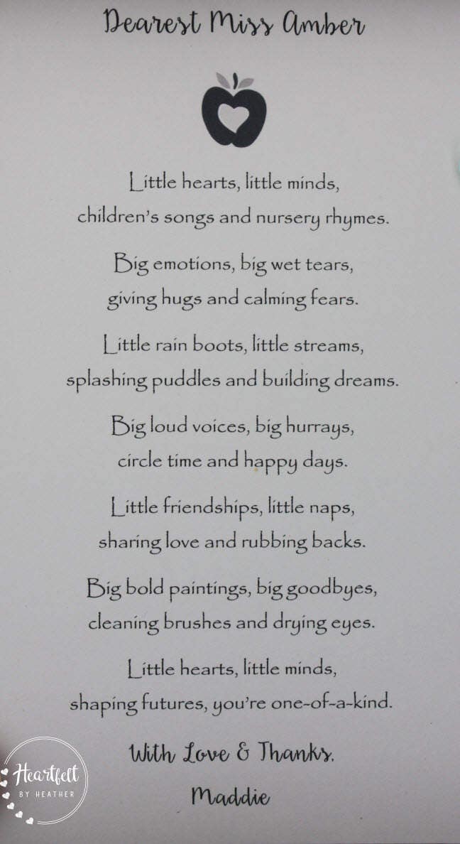 Preschool Teacher Thank You Gift Daycare Provider Poem - Etsy