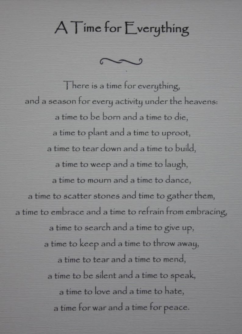 Time for Everything Verse Ecclesiastes 3 Bible Scripture Custom ...