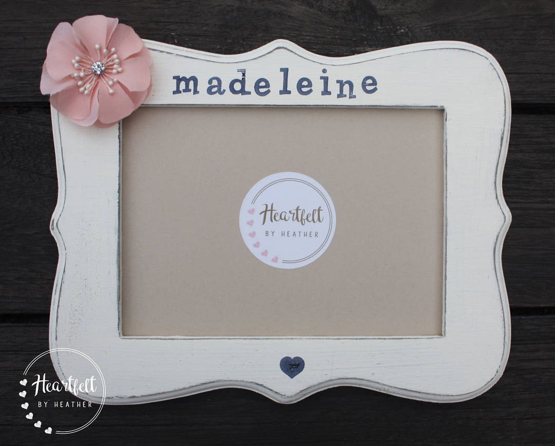 Personalized Baby Girl Picture Frame, Distressed Scalloped Edge, 5x7 ...
