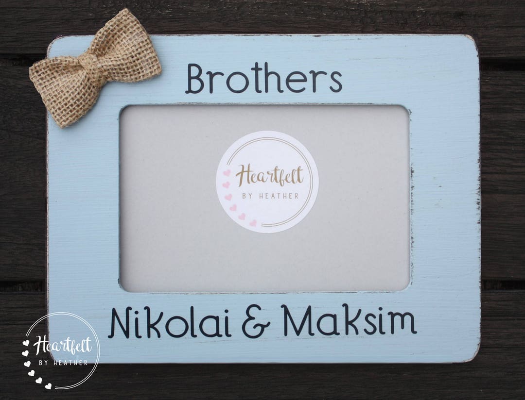 Personalized Brothers Picture Frame – Custom Vintage Blue Nursery Decor ...