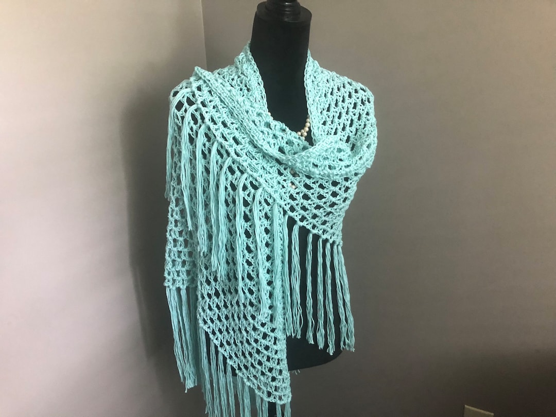 Seafoam Green Crocheted Shawl, Green Boho Shawl, All Season Shawl ...