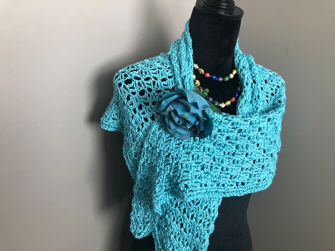Turquoise Triangle Shawl Crochet Mini Shawl Silky Turquoise - Etsy