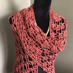 Lacy Crochet Shawl, Red Cedar Color Crochet Wrap, Dark Coral Shawl ...