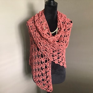 Lacy Crochet Shawl, Red Cedar Color Crochet Wrap, Dark Coral Shawl ...