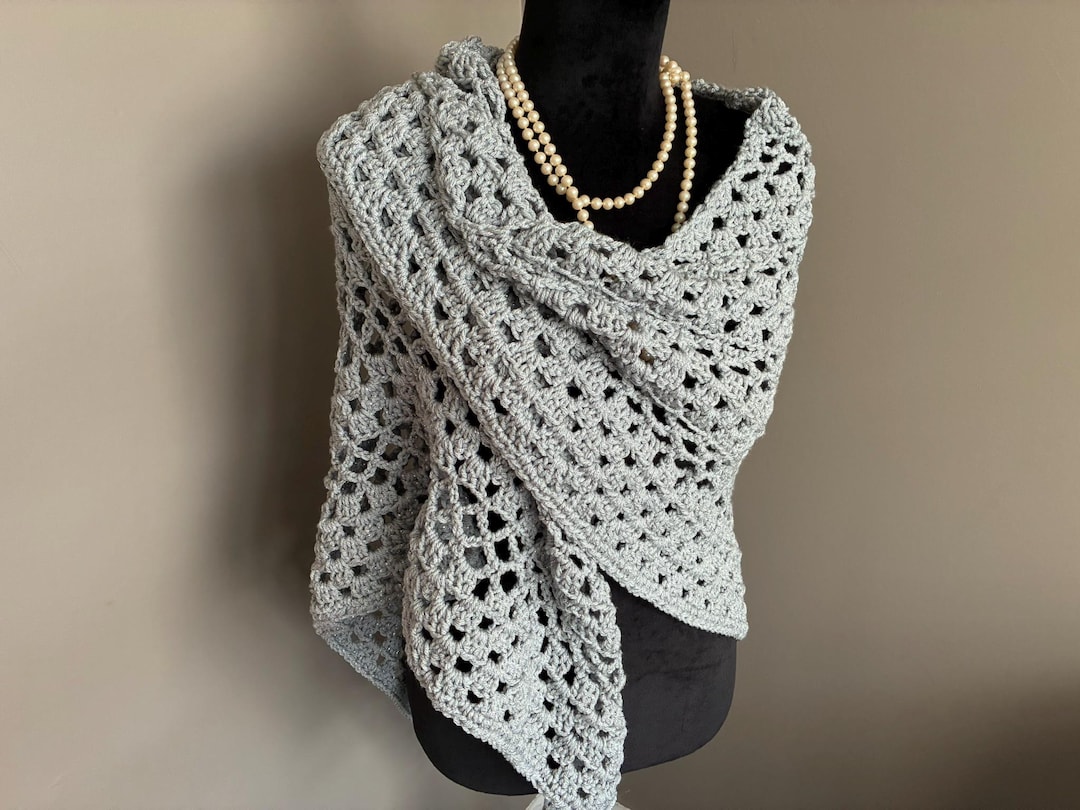 Sparkly Silver Crocheted Shawl, Formal Event Shawl, Elegant Trellis ...