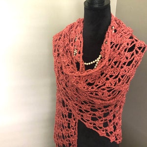 Lacy Crochet Shawl, Red Cedar Color Crochet Wrap, Dark Coral Shawl ...