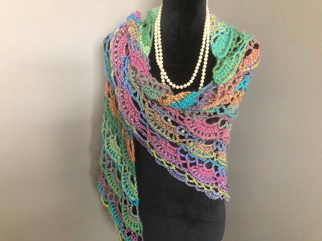 Crocheted Virus Shawl: Handmade Pastel Rainbow Triangle Scarf - Etsy