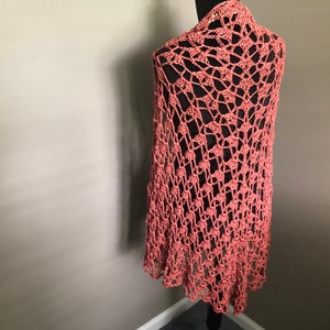 Lacy Crochet Shawl, Red Cedar Color Crochet Wrap, Dark Coral Shawl ...