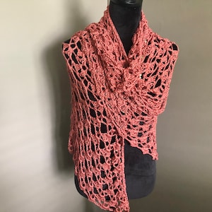 Lacy Crochet Shawl, Red Cedar Color Crochet Wrap, Dark Coral Shawl ...