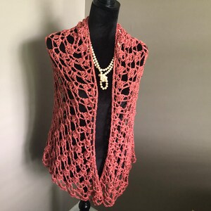 Lacy Crochet Shawl, Red Cedar Color Crochet Wrap, Dark Coral Shawl ...