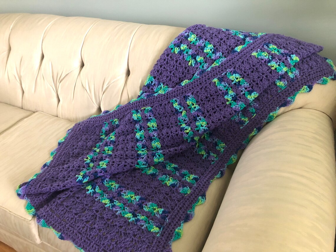 Lavender Crochet Afghan: Purple & Green Acrylic Throw Blanket - Etsy