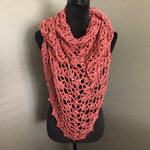 Lacy Crochet Shawl, Red Cedar Color Crochet Wrap, Dark Coral Shawl ...