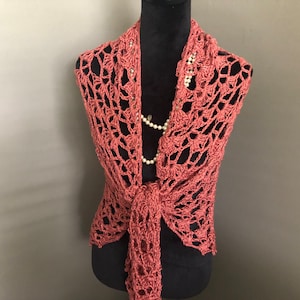Lacy Crochet Shawl, Red Cedar Color Crochet Wrap, Dark Coral Shawl ...
