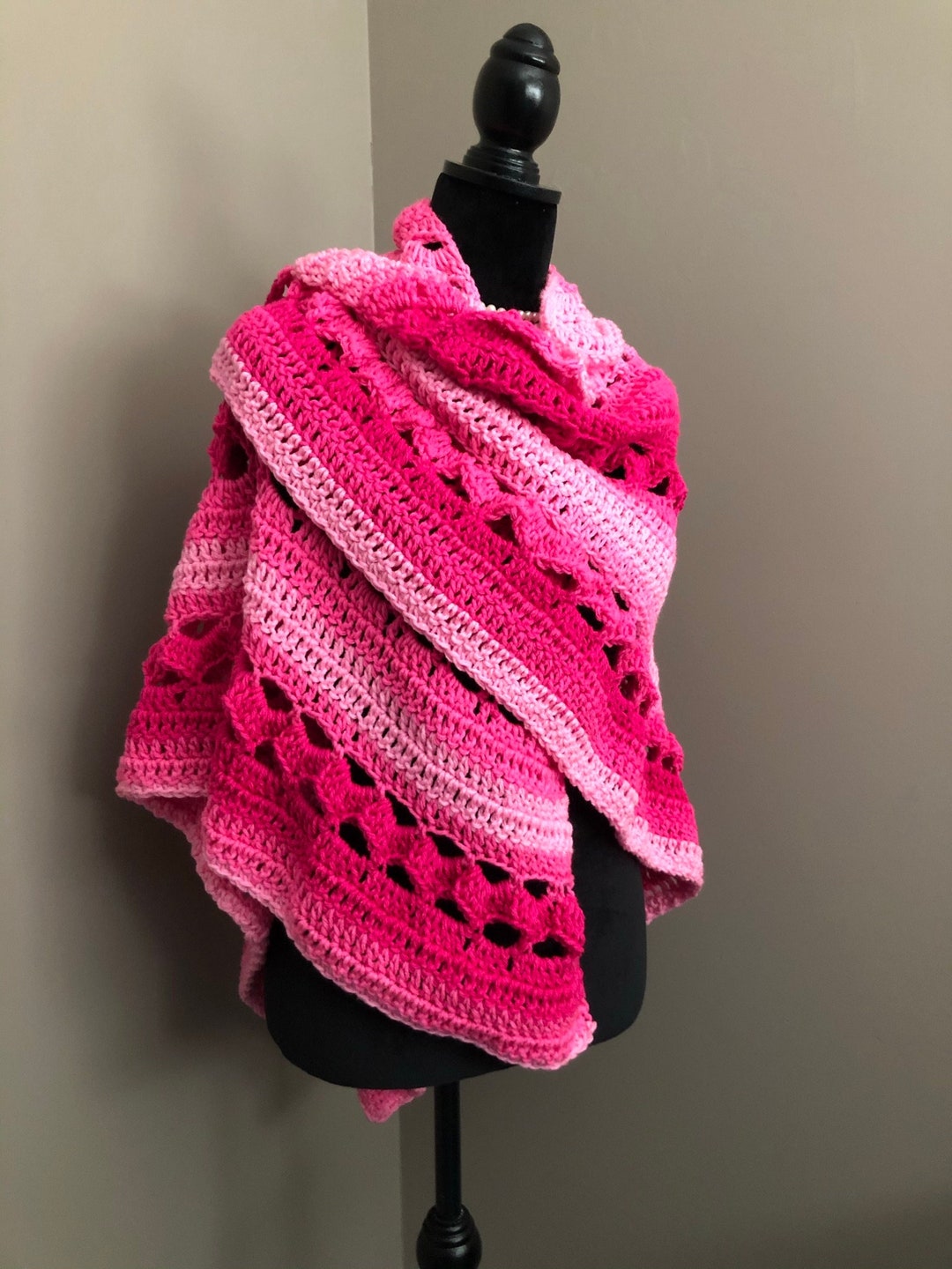 Crocheted Shawl Pink Ombre Shawl Elegant Pink Shawl Handmade Pink Shawl ...