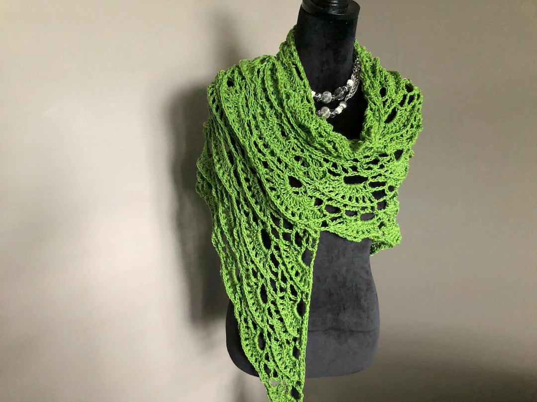 Crochet Virus Shawl: Spring Green Mercerized Cotton Triangle Scarf ...