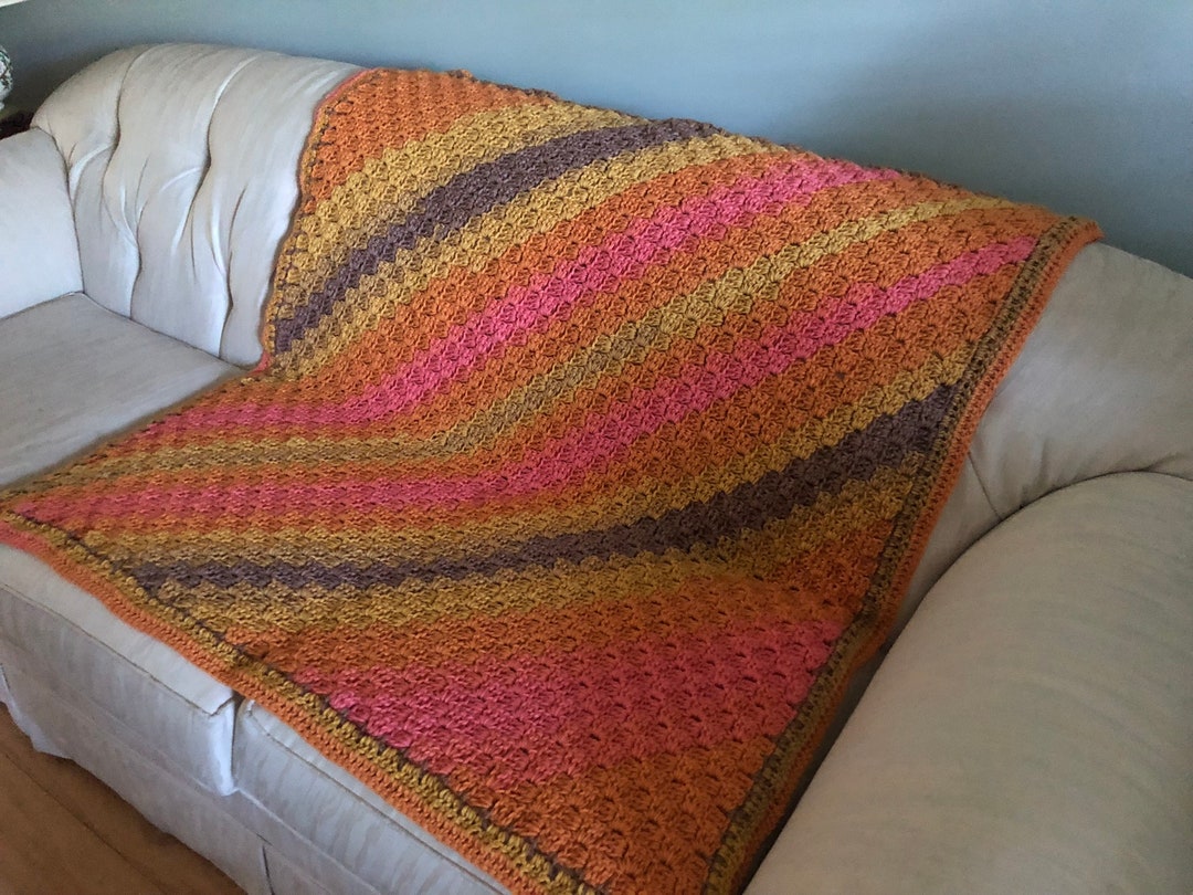 Crocheted Afghan Sunset Colors Crocheted Throw Classic Handmade Blanket ...