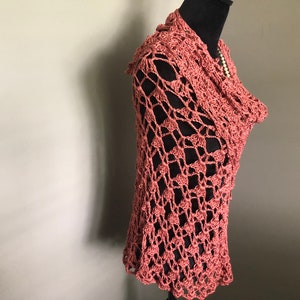 Lacy Crochet Shawl, Red Cedar Color Crochet Wrap, Dark Coral Shawl ...