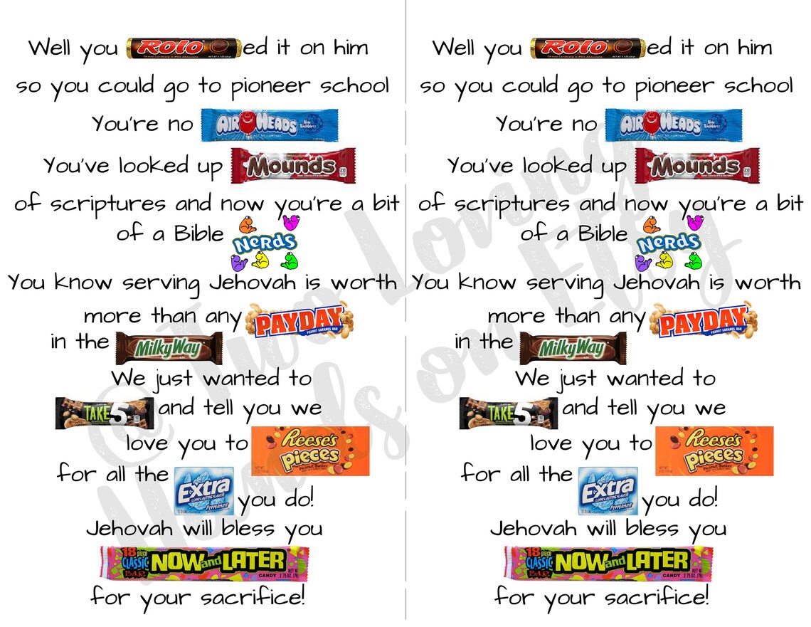 PSS Candy Poem Jw Pioneer Gifts PSS Gift Cheap Gift Idea - Etsy