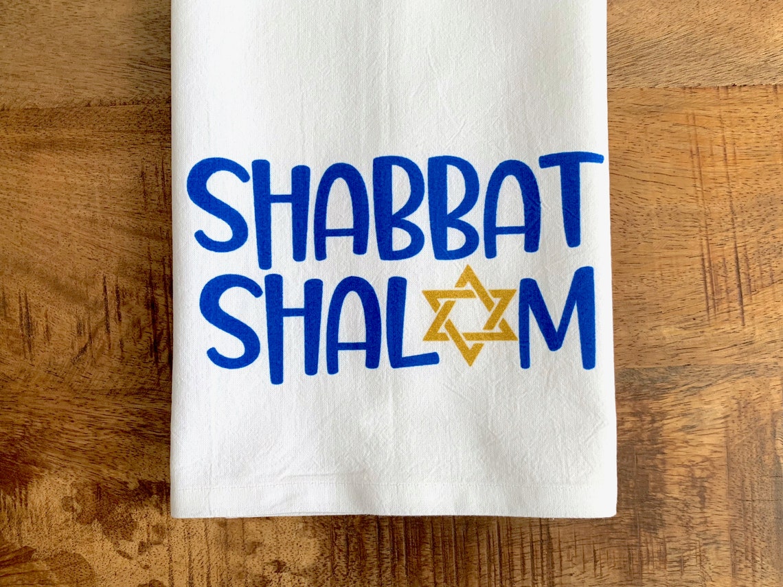 Shabbat Shalom Kitchen Towel - Jewish Sabbath Dinner Hostess Gift ...