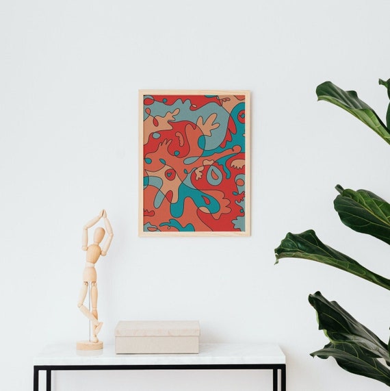 70s Orange and Teal Trendy Squiggle Design With or Without - Etsy