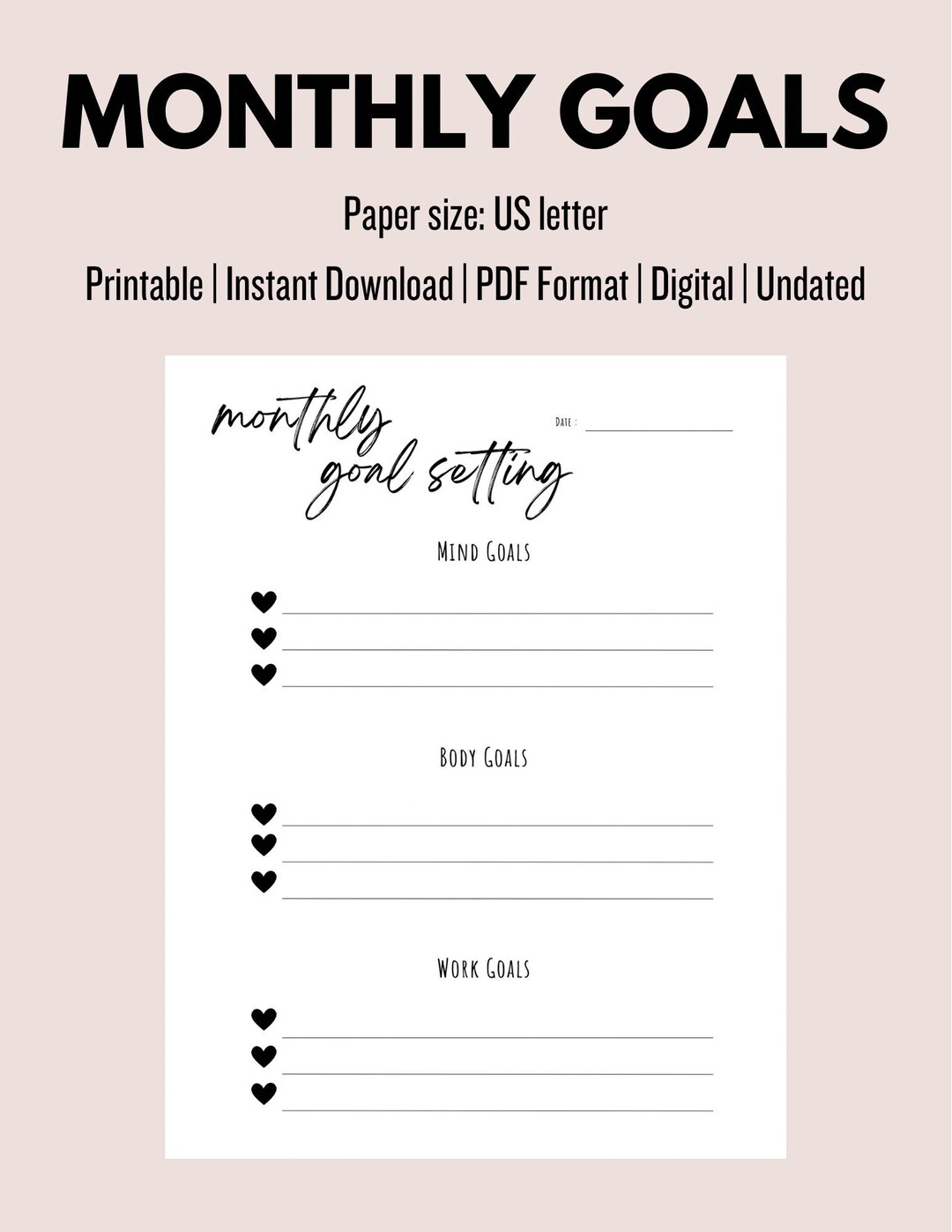 Printable, Minimalist, Black and White, PDF, US Letter, Digital ...