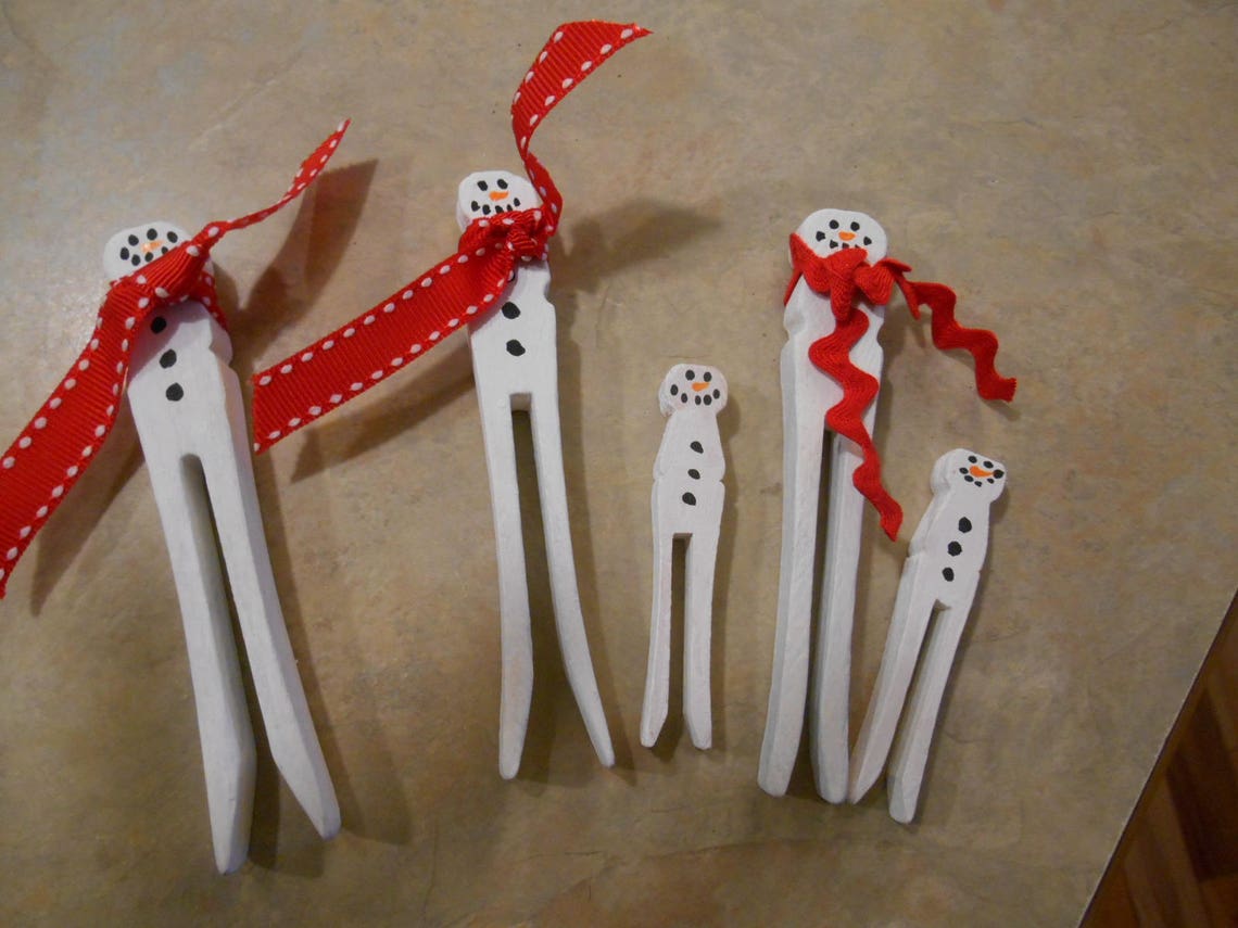 Wooden Clothespin Ornaments With Ribbon Scarfs and Hangers - Etsy