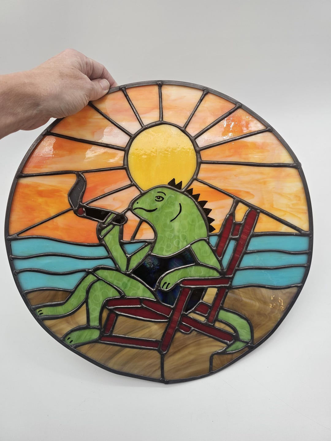 Sunset Philosopher. Stained Glass Pattern Printable PDF. Iguana on a ...