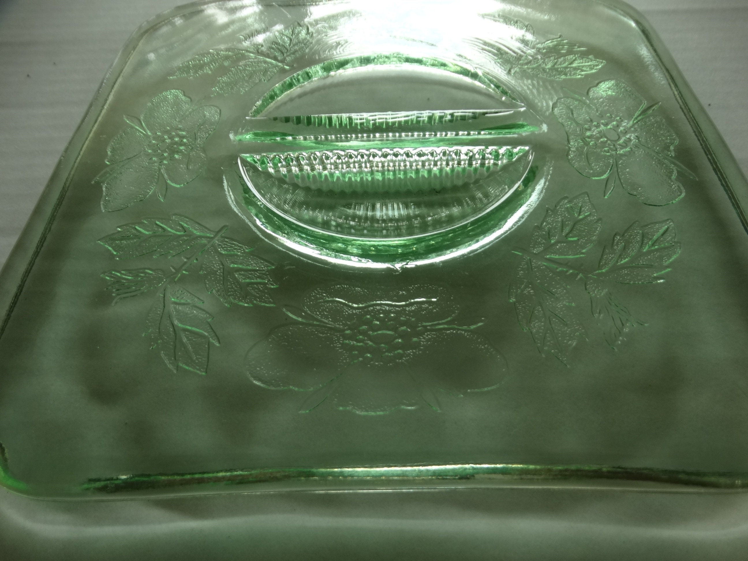 Vintage Green US Glass Company Floral Pattern Kitchenware Refrigerator ...