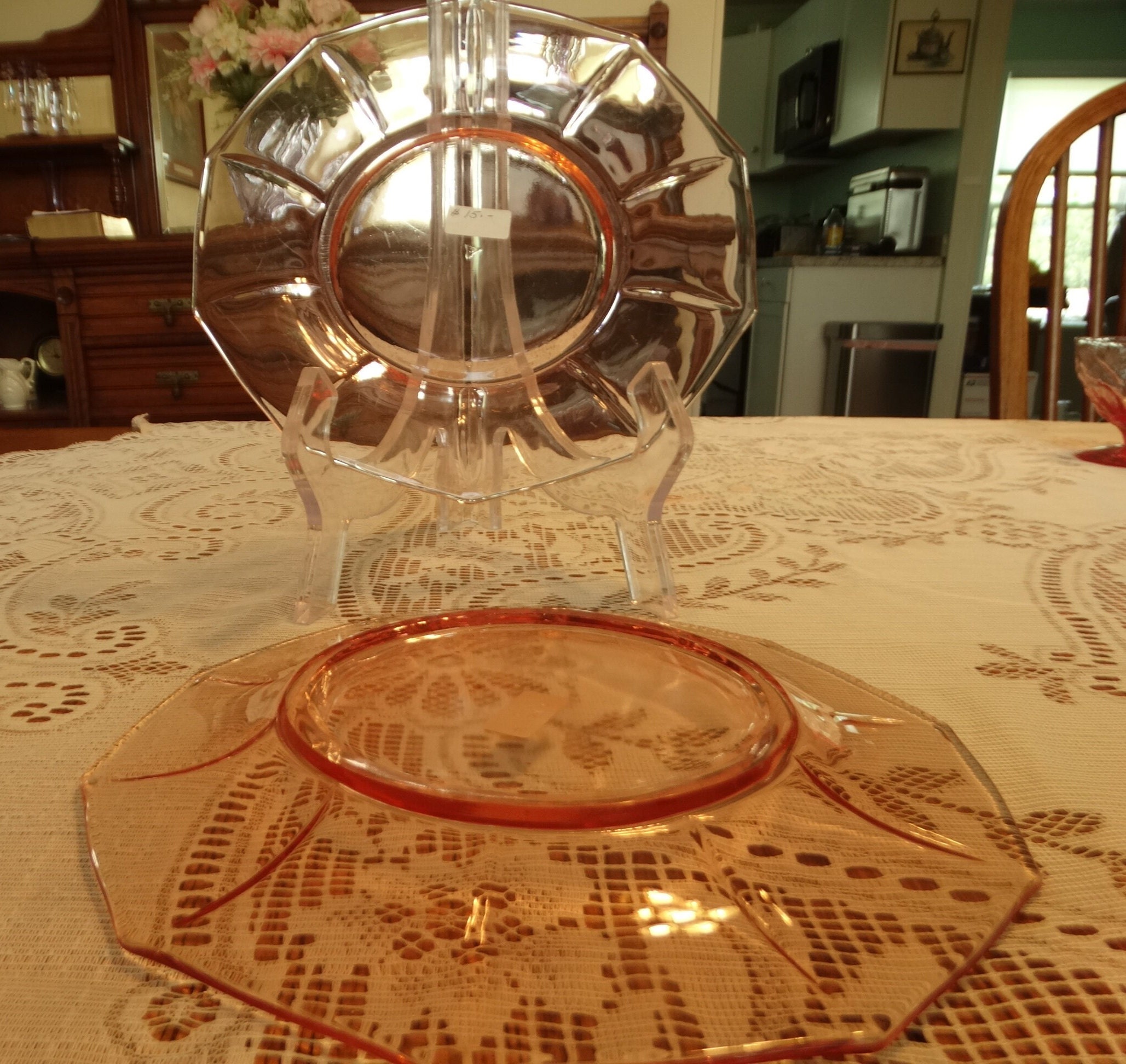 Vintage Signed Cambridge Glass Triangle C Mark Decagon Pattern 2 (two ...