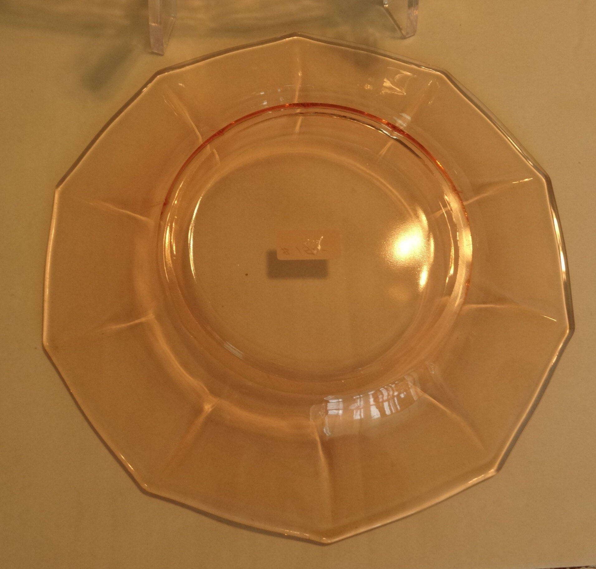 Vintage Signed Cambridge Glass Triangle C Mark Decagon Pattern 2 (two) Pink/peach-blo 8 3/4 ...