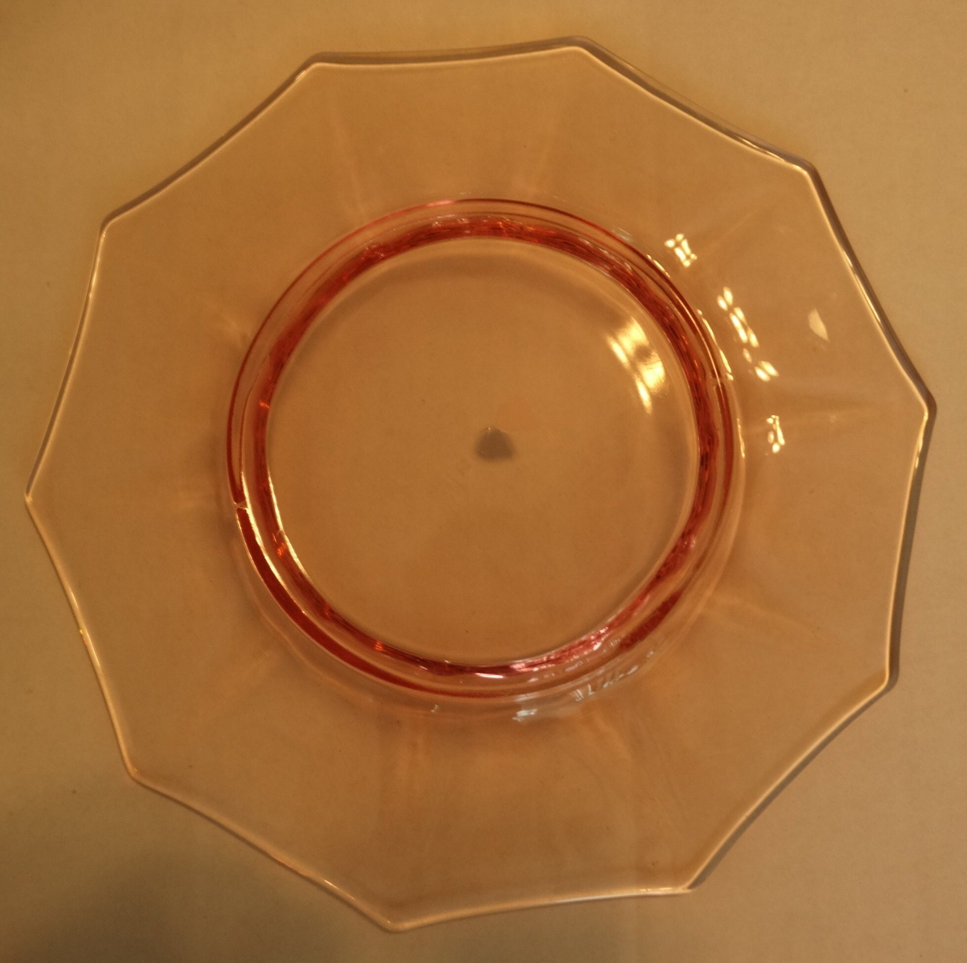Vintage Signed Cambridge Glass Decagon Pattern 3 (three) Pink/peach-blo ...
